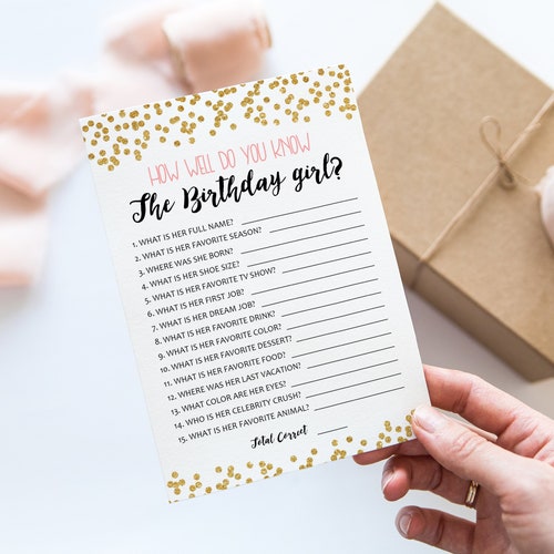 Gold Girl Birthday Party Games Who Knows the Birthday Girl | Etsy