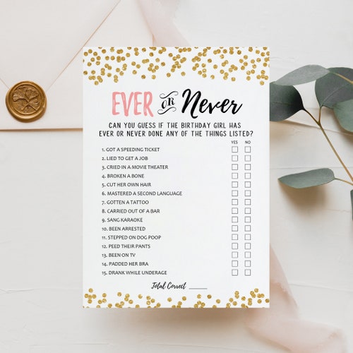 Adult Birthday Party Games Ever or Never Birthday Party Game | Etsy