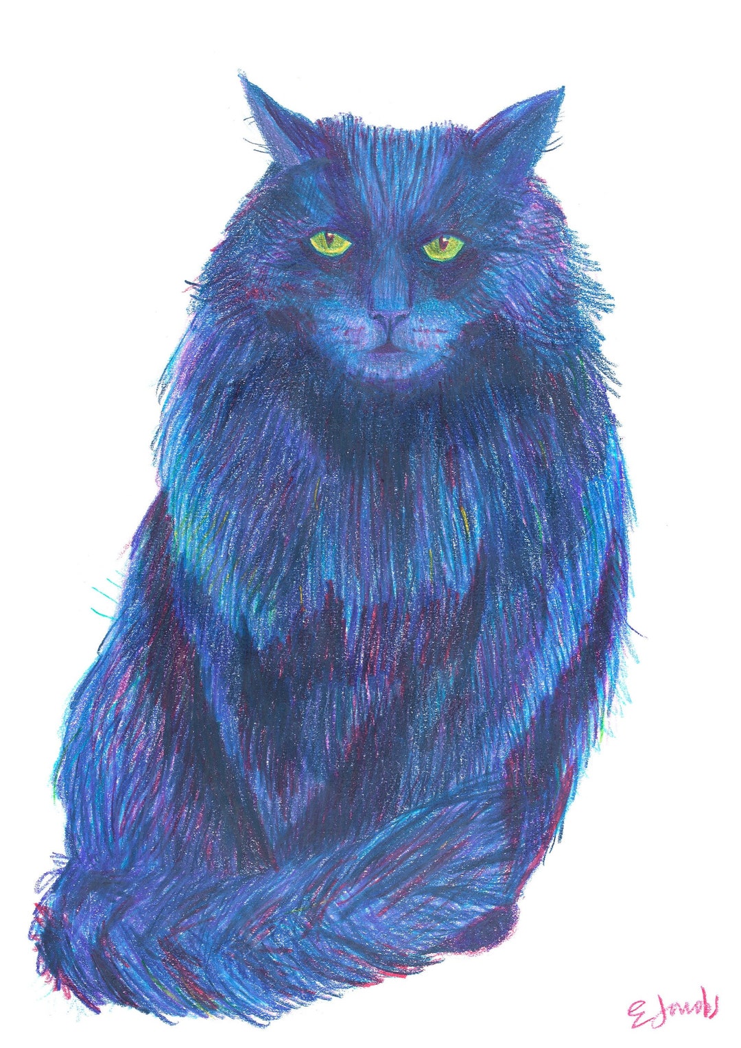 Blue Cat Illustration, Limited Edition Giclée Print Perfect for Home ...