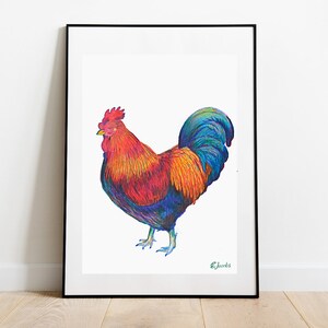 Cockerel Print - Chicken Print - Hen Print - Hen Gift - Hen Wall Art ...