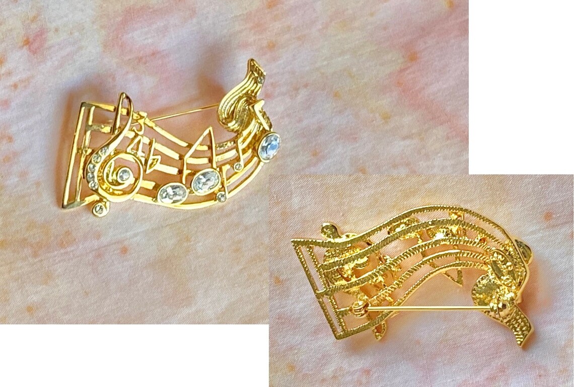 Musical Staff Lapel or Hat Pin (only 1 Available) - Gold Plated, Clear ...