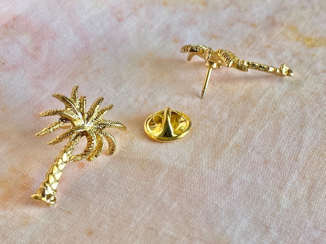 Palm Tree Lapel or Hat Pins (7 Available) - Gold Plated, 7/8 Inch Wide ...