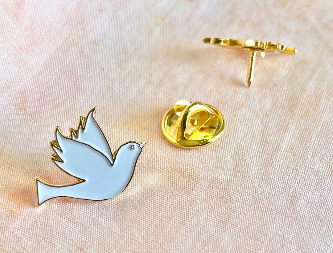 White Dove Lapel or Hat Pin 1 Available White, Enamel, Gold Plated Rim ...