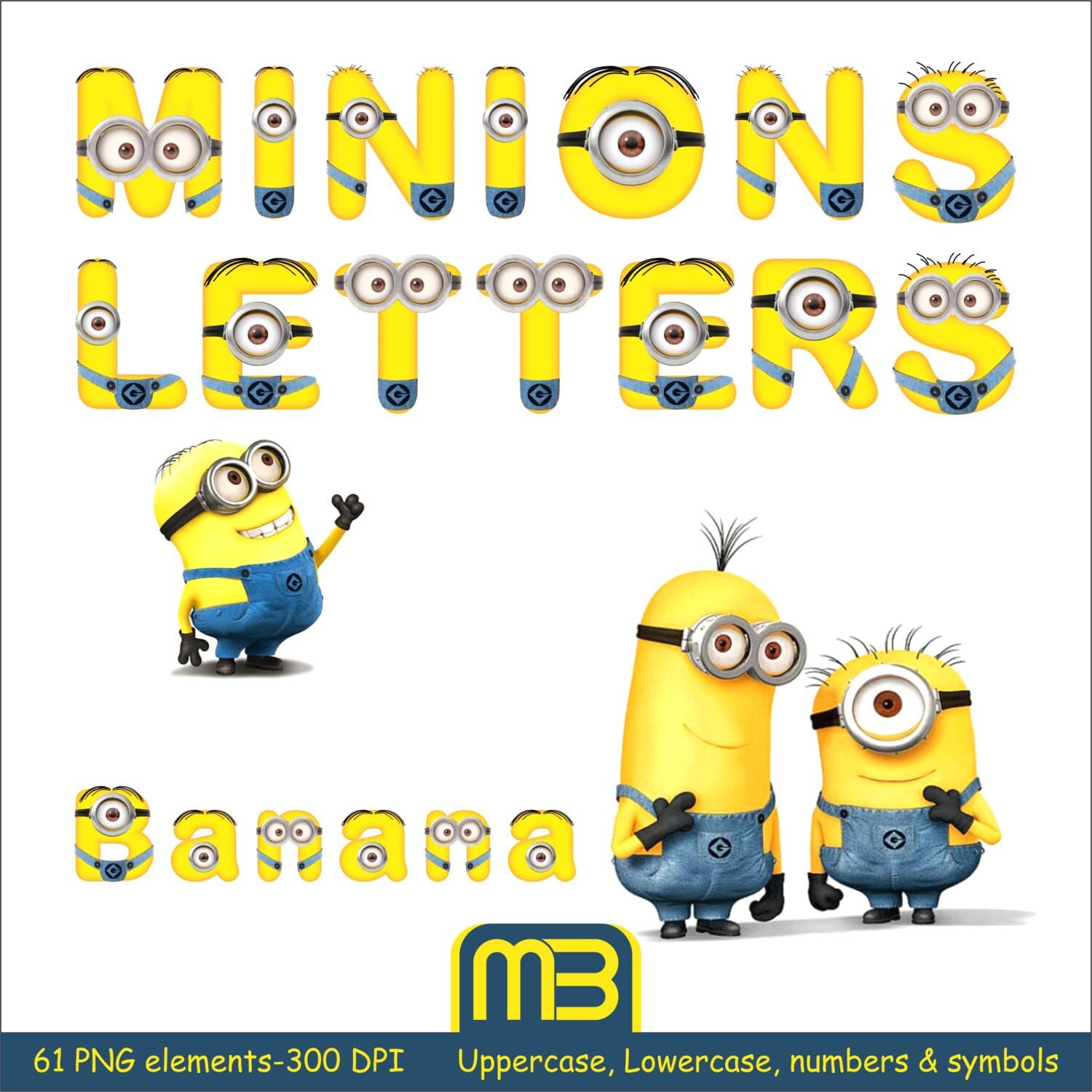 Minions font alphabet letters . Minion digital paper minion | Etsy
