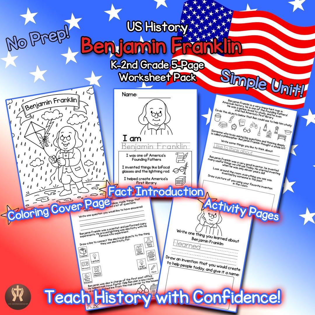Benjamin Franklin Biography (k–2nd) – Founding Fathers Worksheets – 5 ...