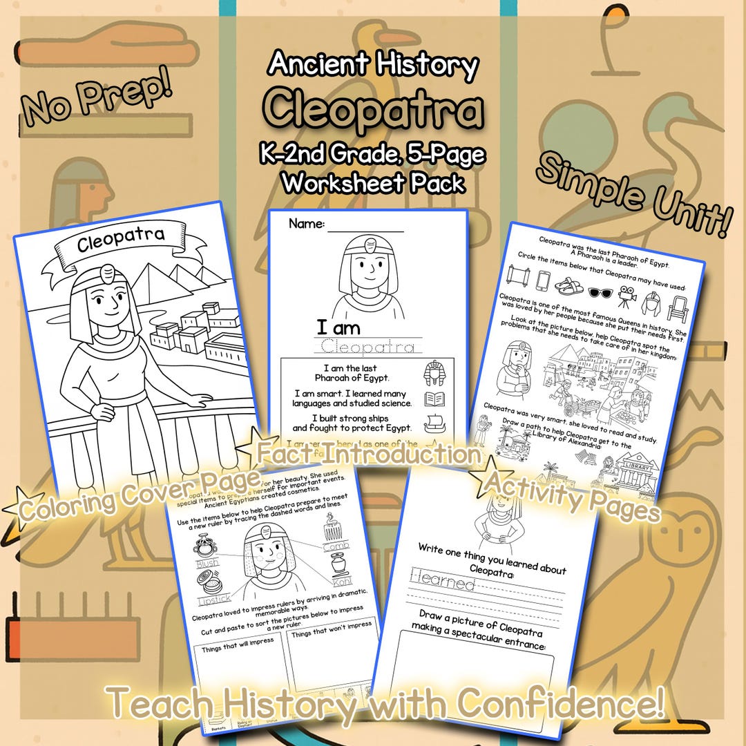 Cleopatra Biography (k–2nd) – Ancient History Worksheets for Kids – 5 ...