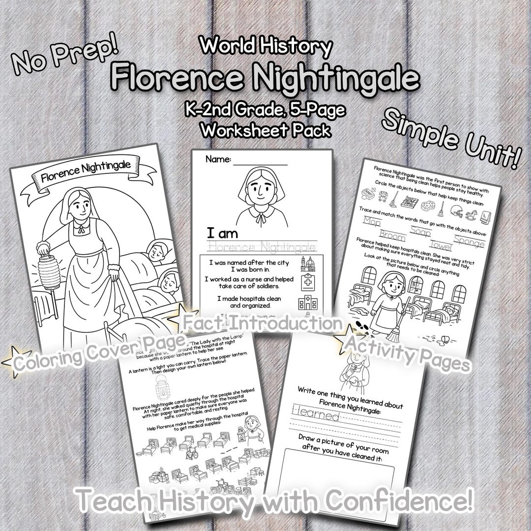 Florence Nightingale Biography (k–2nd) – World History Worksheets for ...