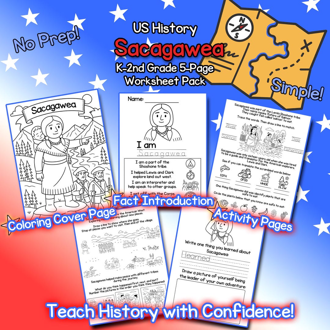 Sacagawea Biography (k–2nd) – US History Worksheets – 5 Pages - Etsy