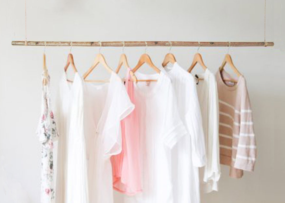 English Hazel Natural Tree Branch Hanging Clothes Clothing Rail Rack ...