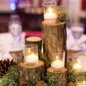 Natural Fresh Woodland Christmas Log Table Centre Piece Candle Holder ...