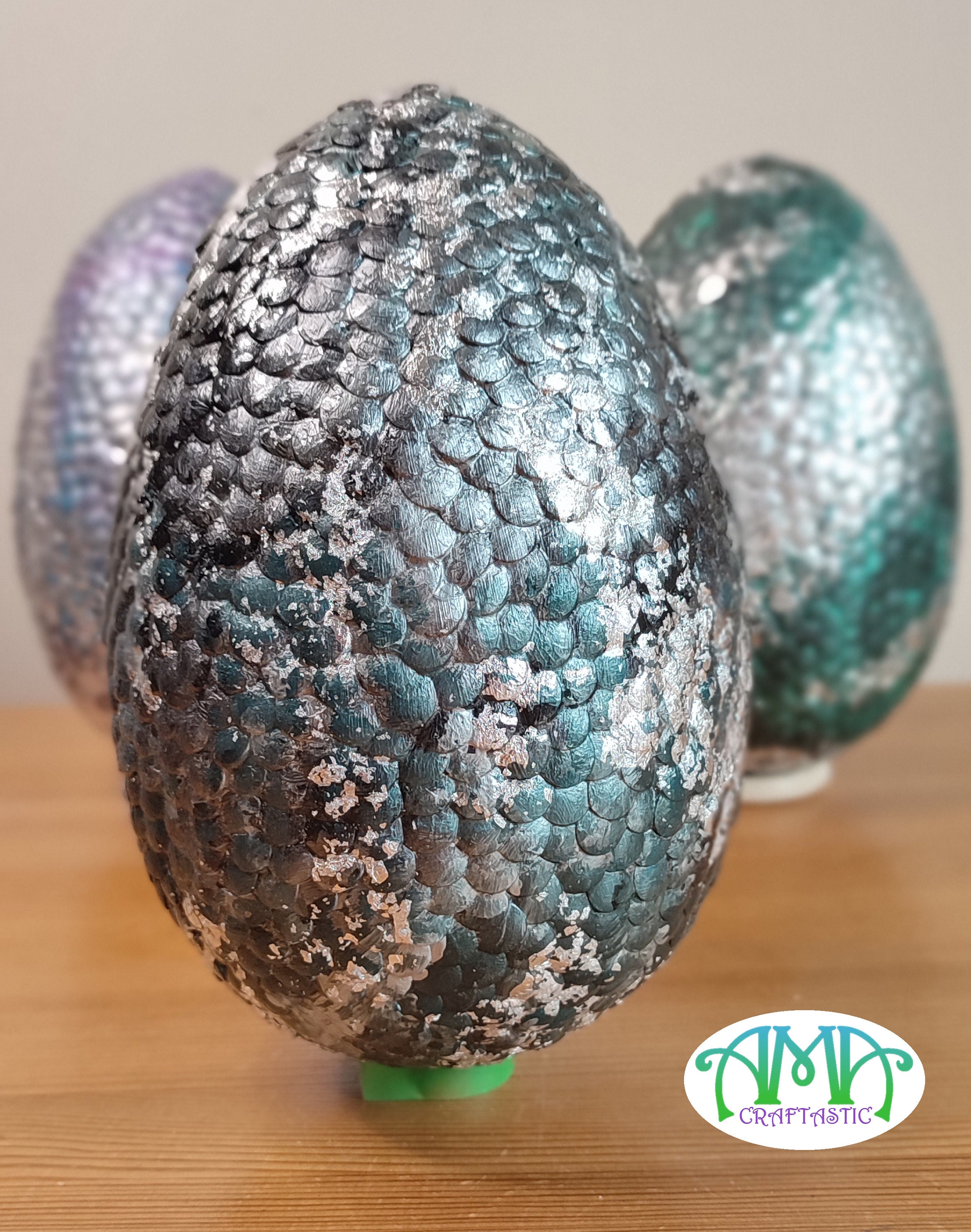 Dragon Egg Extra Large 20cm Metal Scales Hand Painted Different Colours ...