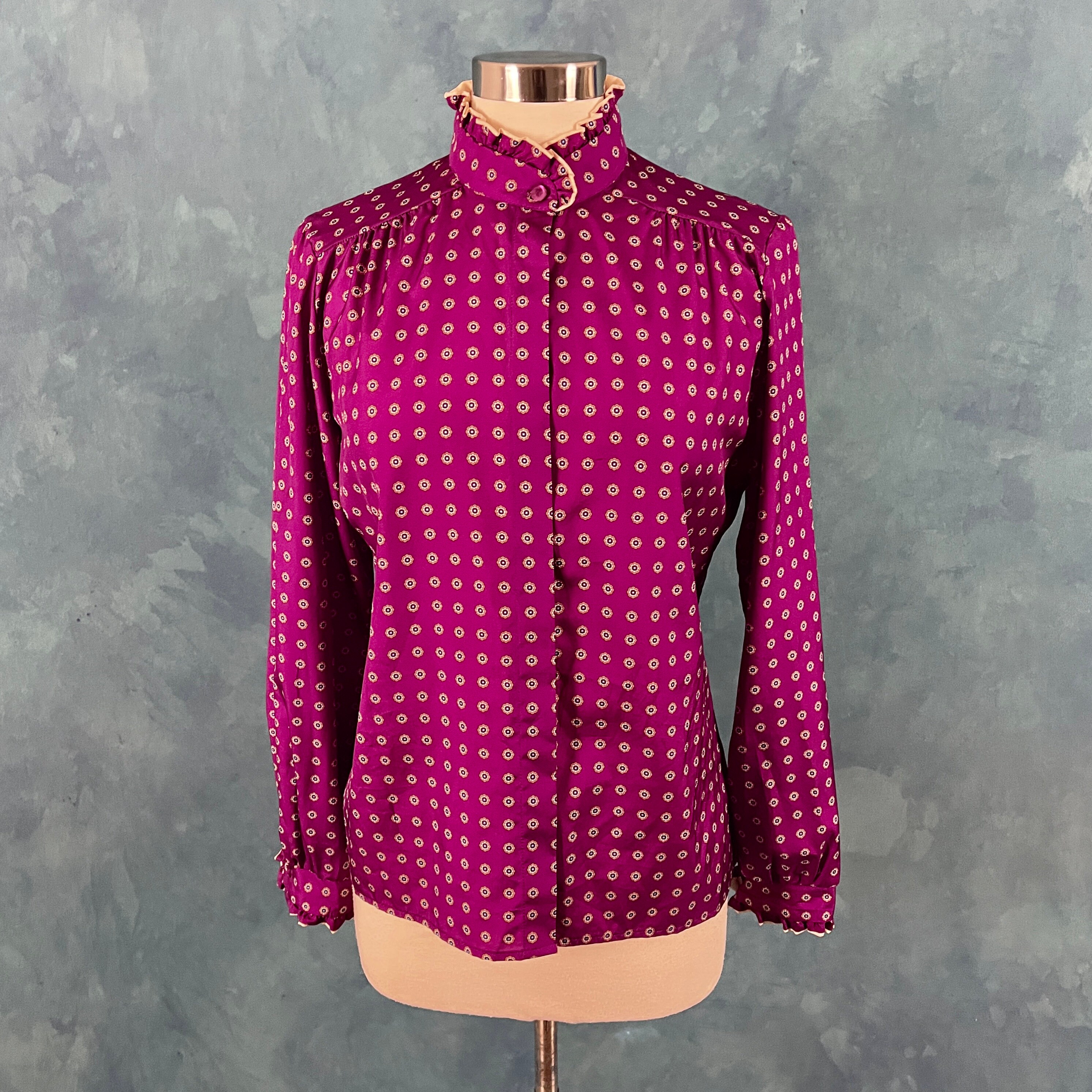 Vintage 80's Button Down High Collar Ruffle Blouse - Etsy