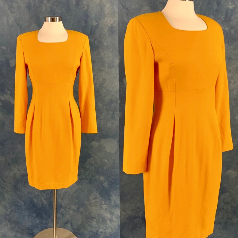 Vintage 80's Yellow Long Sleeve Wool Dress - Etsy