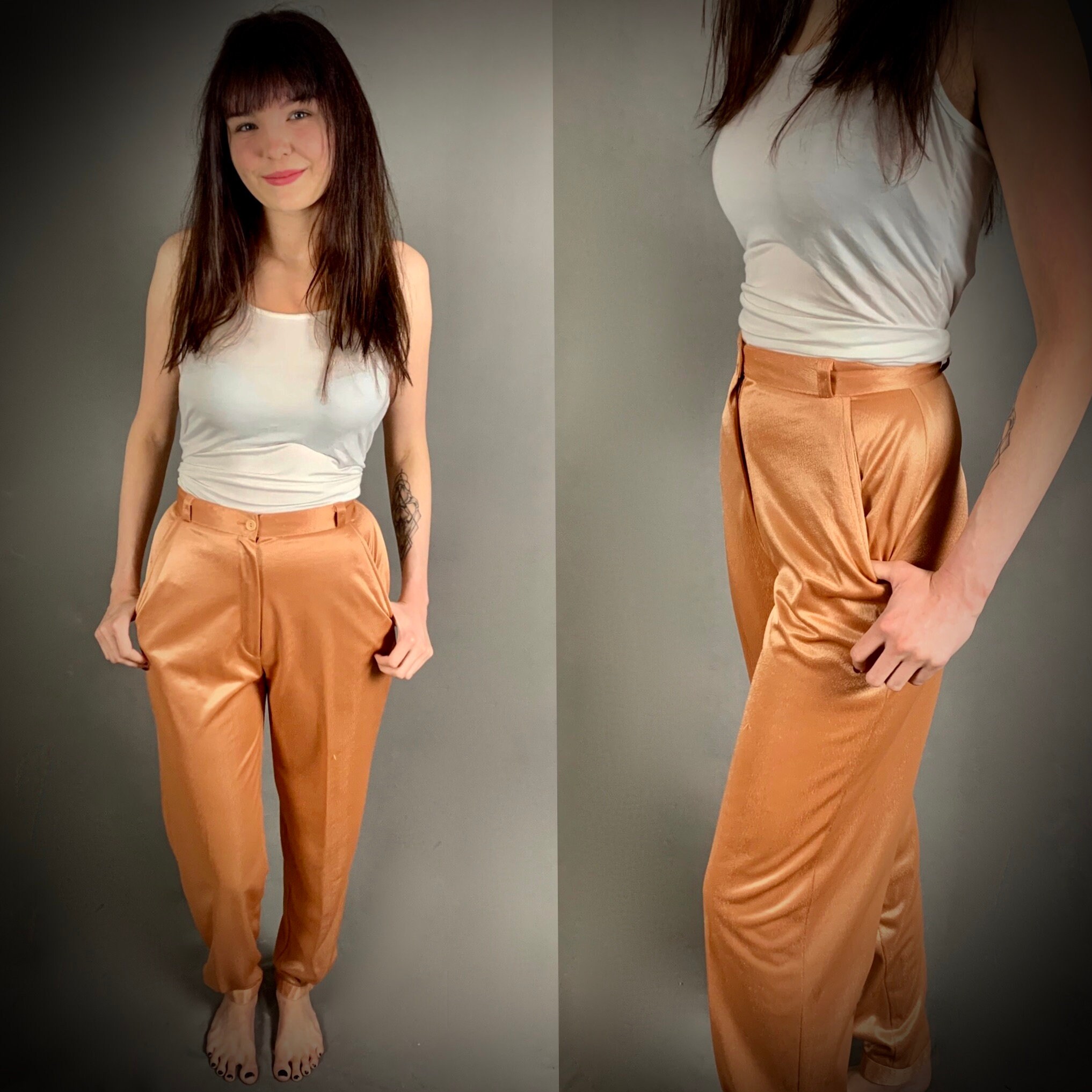 RARE 1970's Vintage Rose Gold Shiny Disco Peg Leg Pants | Etsy