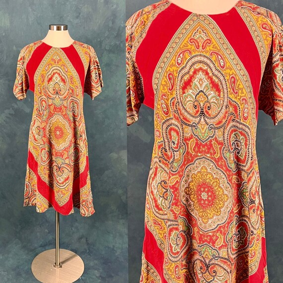 Vintage 70's Paisley Print Cotton Short Sleeve Dress - Etsy