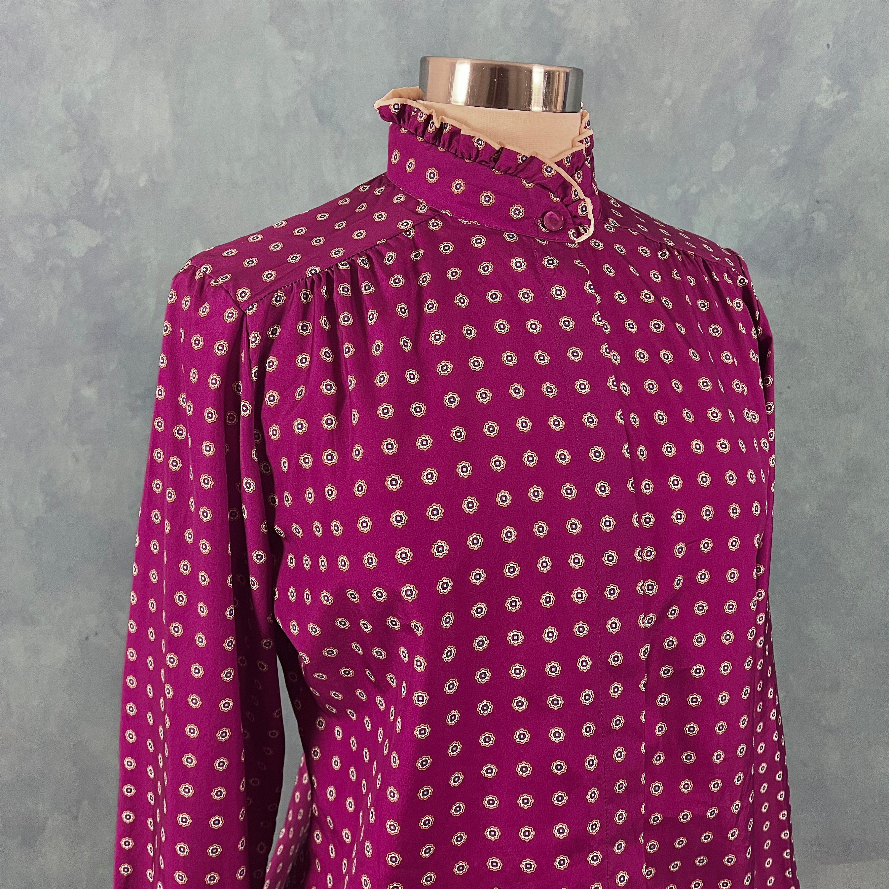 Vintage 80's Button Down High Collar Ruffle Blouse - Etsy