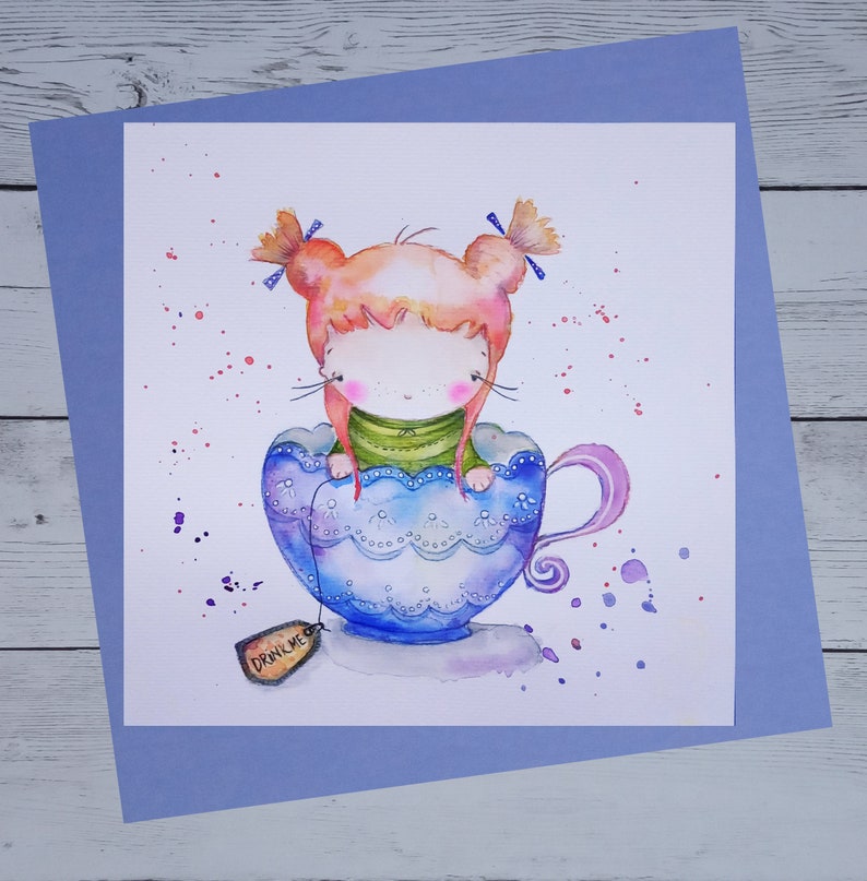 Digital Stamp - Teacup Girl in a Teacup - Hand Drawn Digistamp - Etsy ...