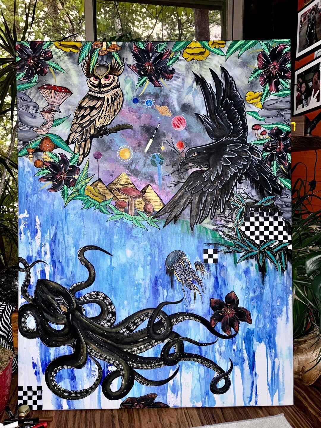 Dreams Art Print - Surreal Octopus, Owl, Raven (8x10) - Etsy