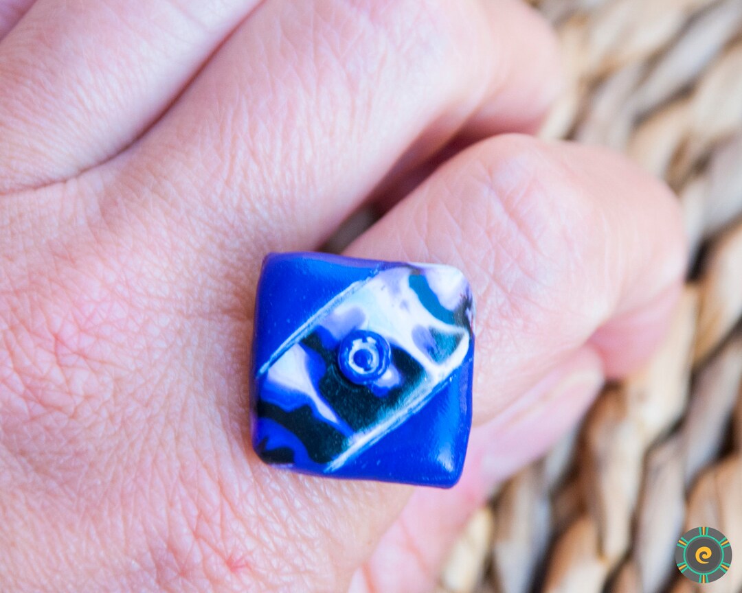 Atomic Clay Ring Purple Ring Statement Ring Modern Ring Square Art ...