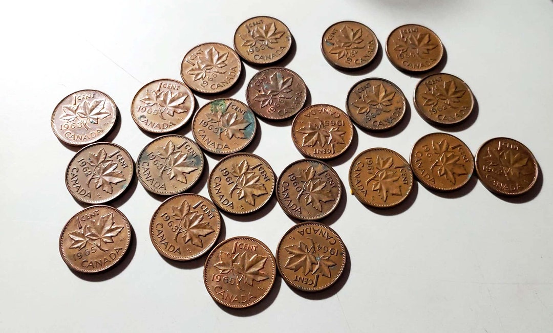 Vintage Canadian Penny Set: 1 Cent Coins, 1957-1966, Maple Leaf Design ...