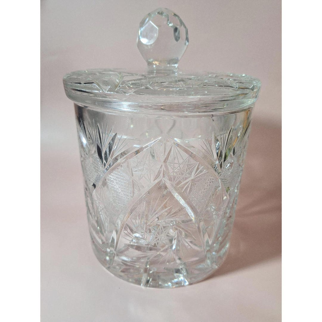 Vintage Heavy Crystal Canister With Lid: Intricate Cut Design, Multi ...