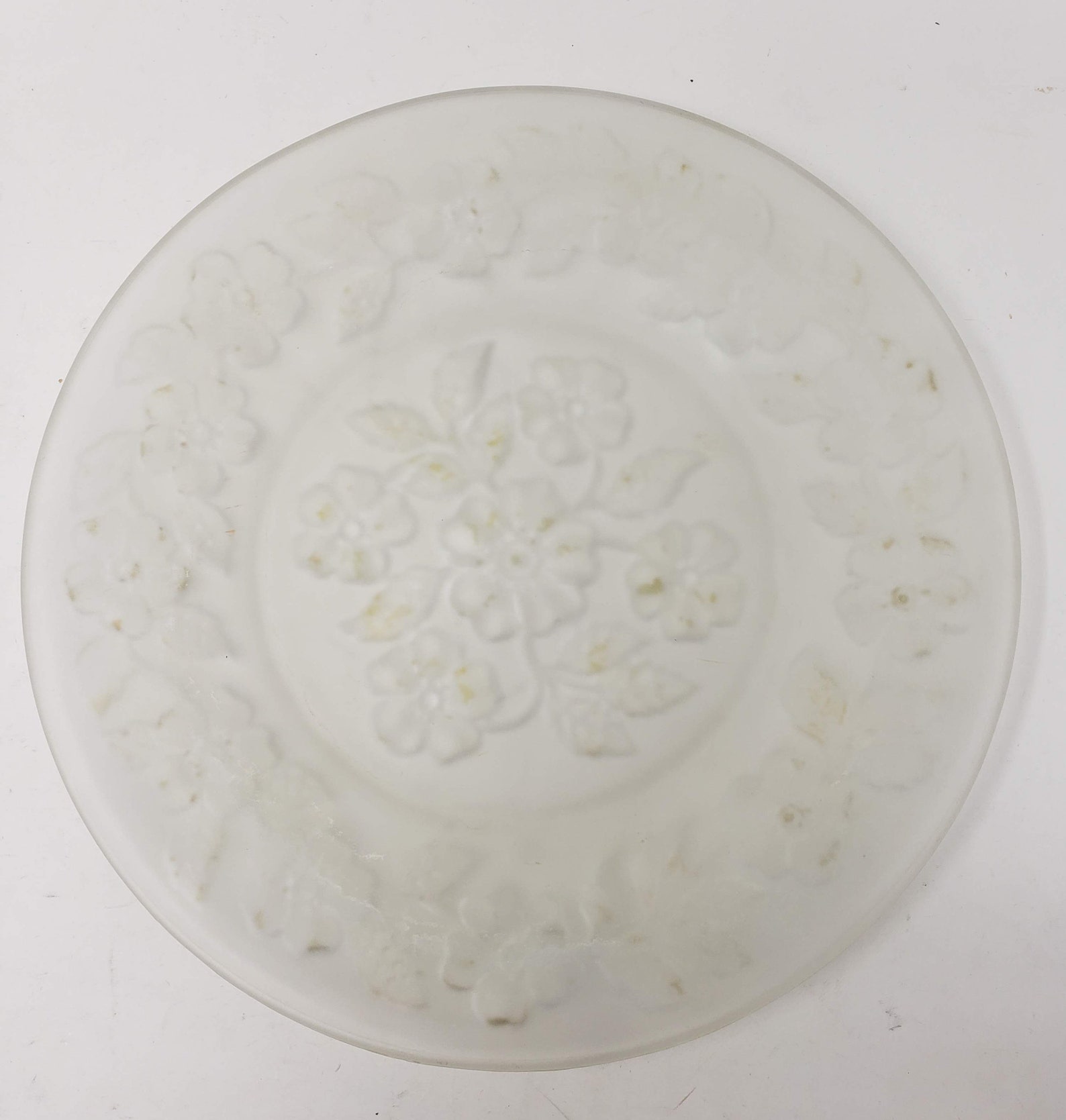 Vintage Frosted Glass Plate With Embossed Flowers, Decorative Glass ...