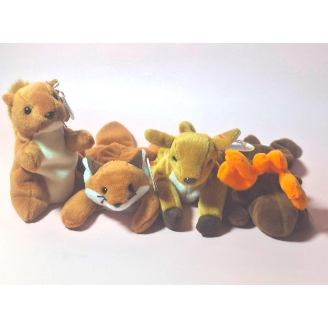 Ty Beanie Babies Nuts Squirrel Sly Fox Whisper Deer Chocolate Moose ...