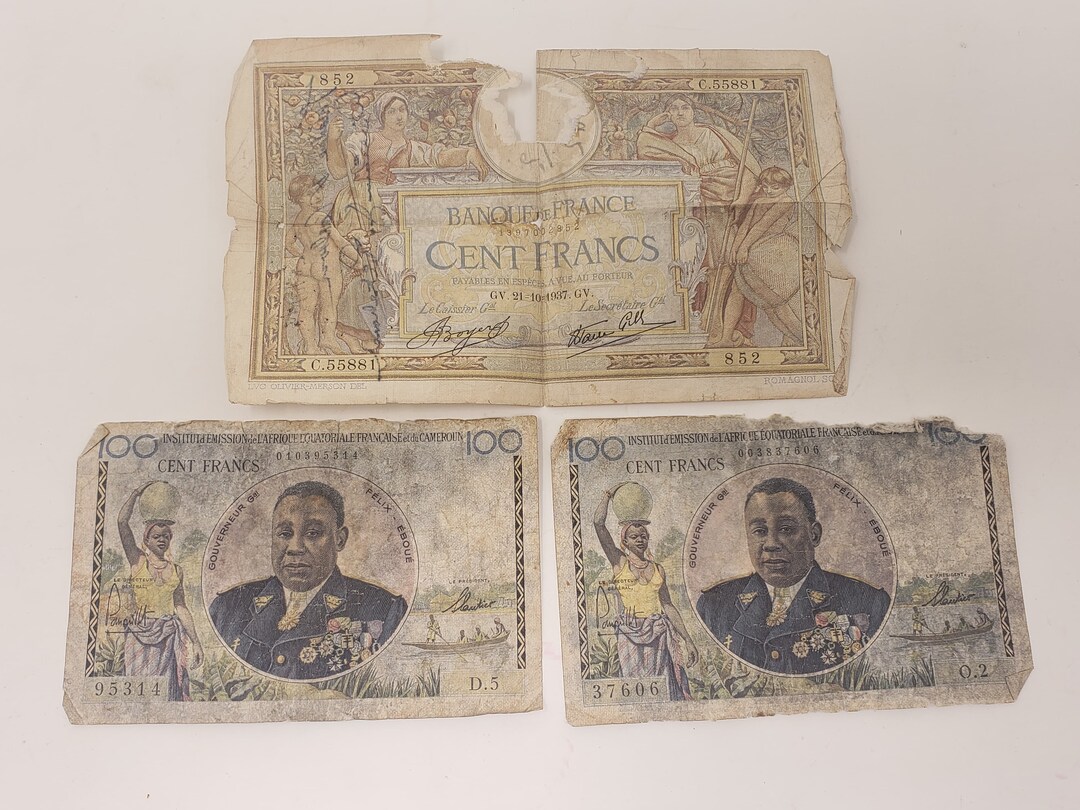 Set of 3 Vintage 100 Franc Banknotes, Luc Olivier Merson French ...