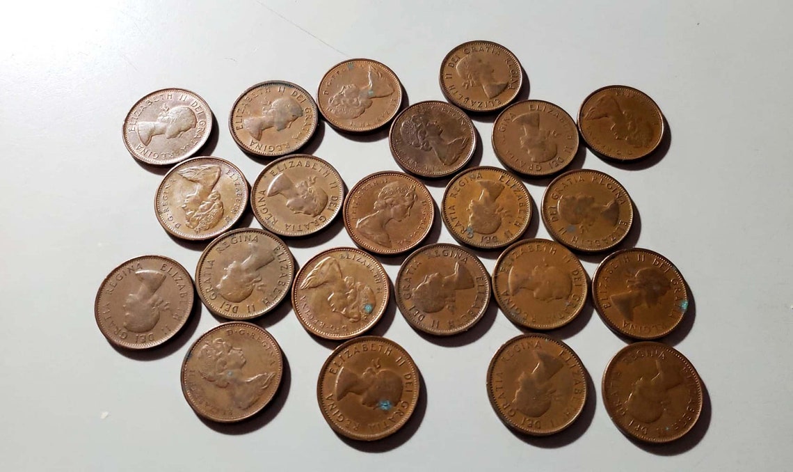 Vintage Canadian Penny Set: 1 Cent Coins, 1957-1966, Maple Leaf Design ...