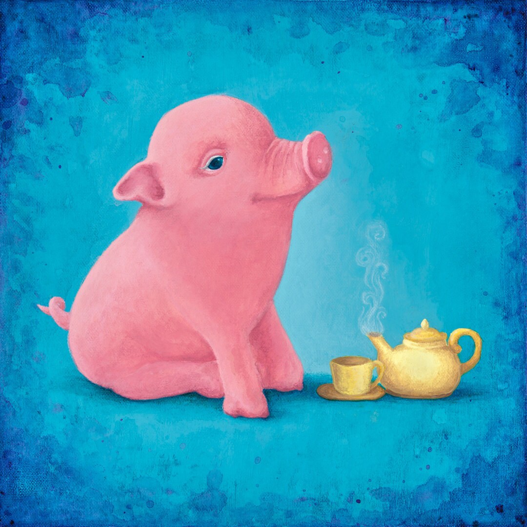 Pink Piglet Tea Time Tea Party Teacup Pig Cute Art Print - Etsy Sweden