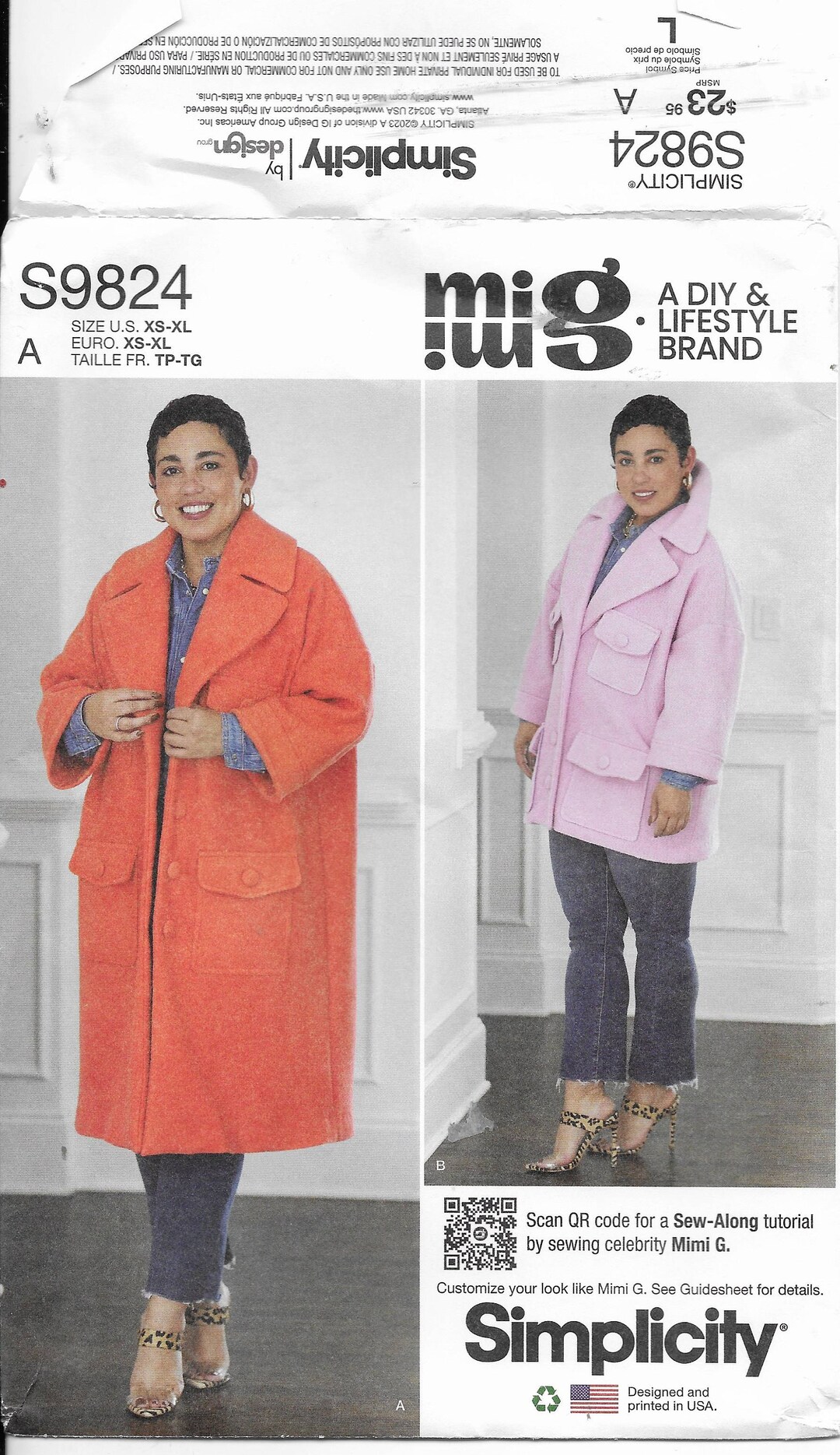 9824 Miss Mimi. G Coat in 2 Lengths Size XS-XL New Factory Simplicity ...