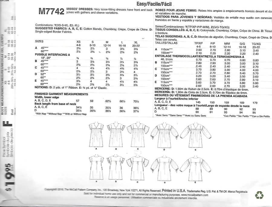 M7742L Misses Very Loose Fitting Dresses Sizes Lrg Thru Xlg, New Uncut ...