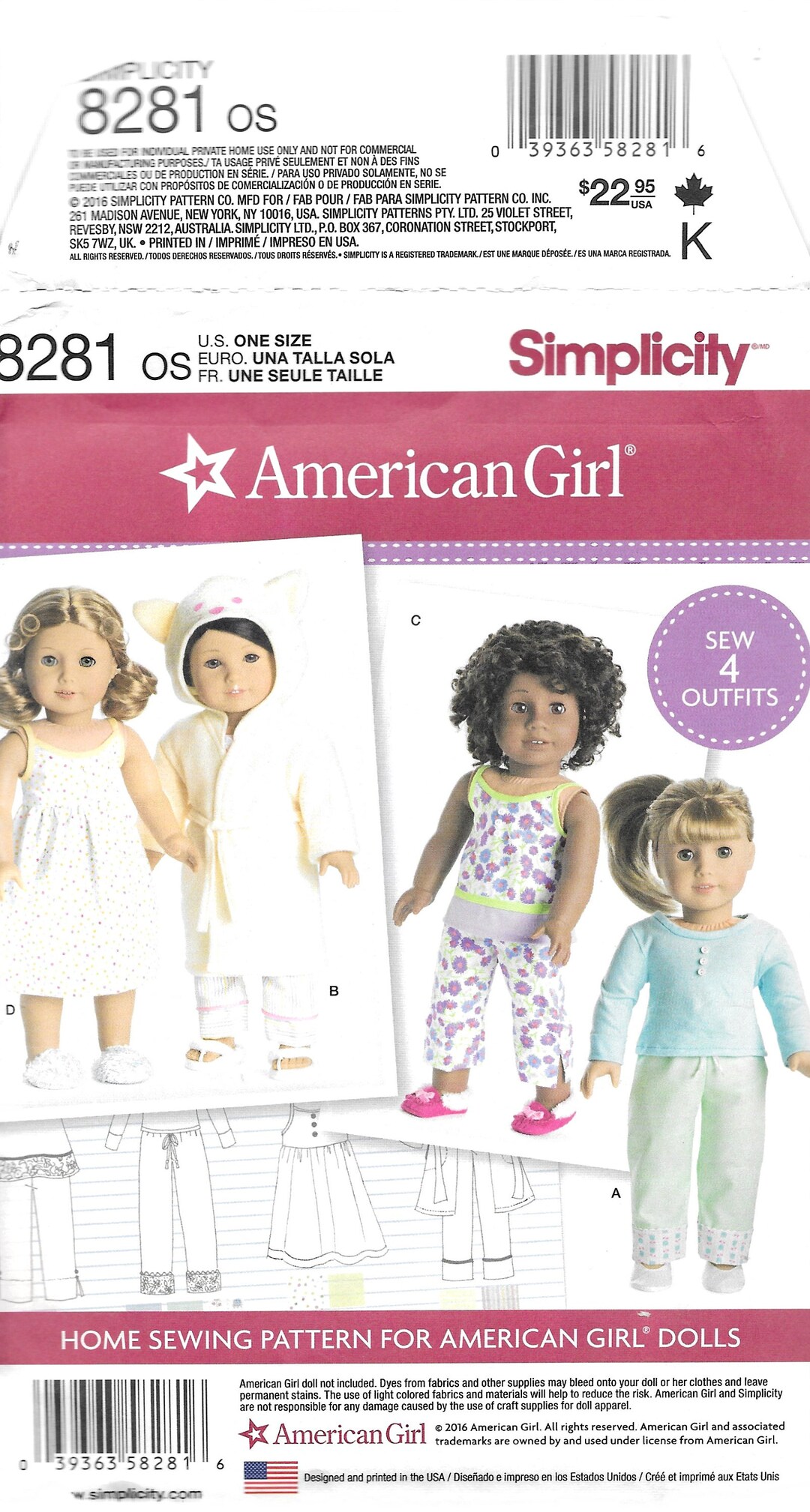 8281 Doll Clothes for 18 American Doll New Uncut Simplicity Pattern - Etsy
