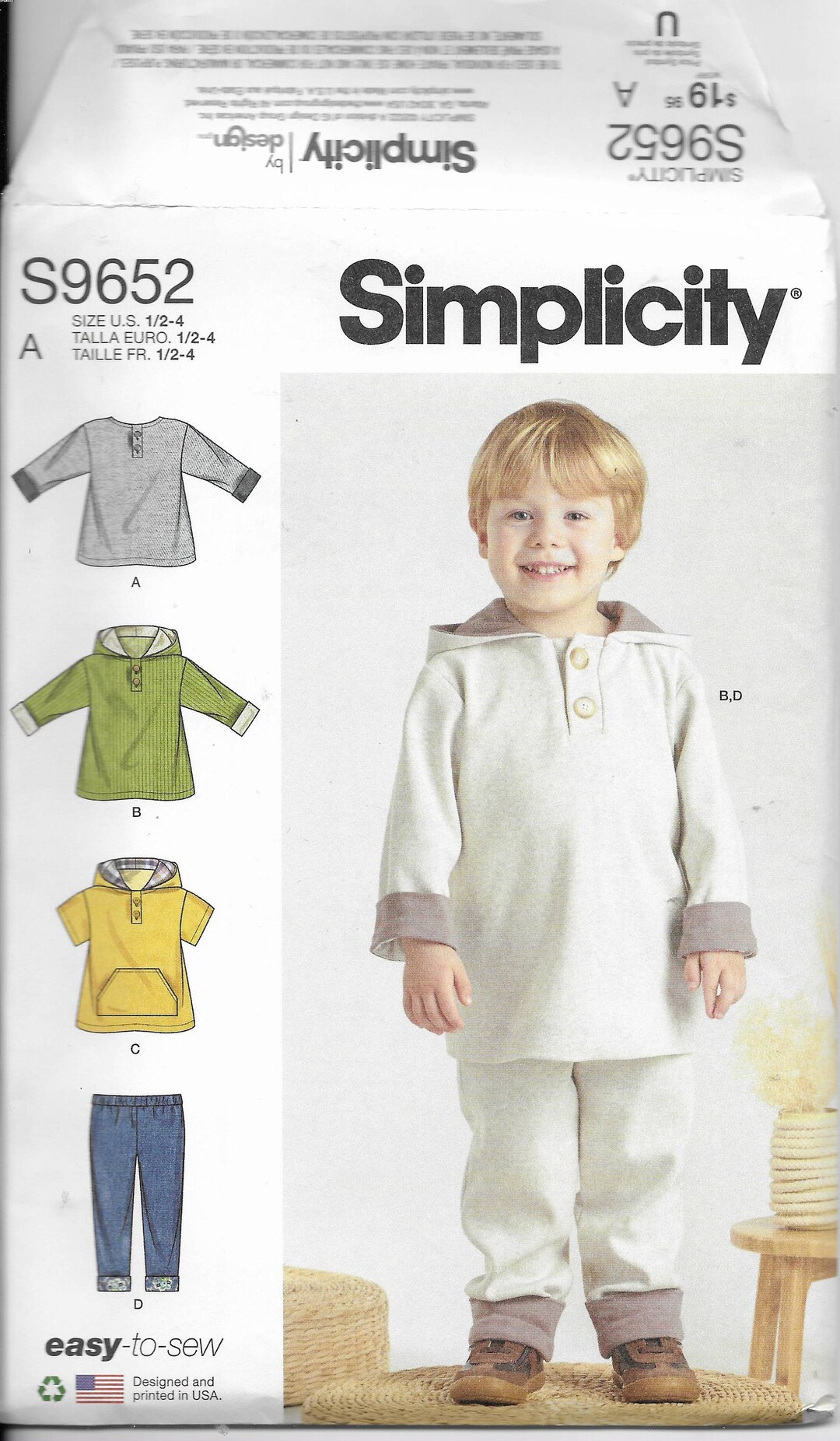 9652 Toddlers' Tops and Pants Sizes 1/2-4 New Uncut Simplicity Pattern ...