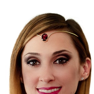 Gold Circlet Elven Headband for Women With Faux Ruby Red Crystal, Great ...