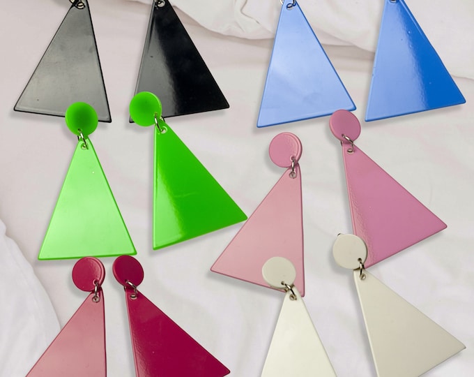 Green Marble and Teal Mirror Triangle Earrings, Geometric Earrings ...