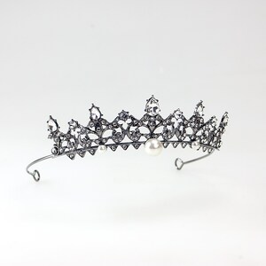 Black Metal Gothic Wedding Tiara With Silver Rhinestones and Pearls ...