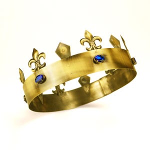 Men's King Crown: Gold Metal Headpiece With Faux Sapphire - Etsy