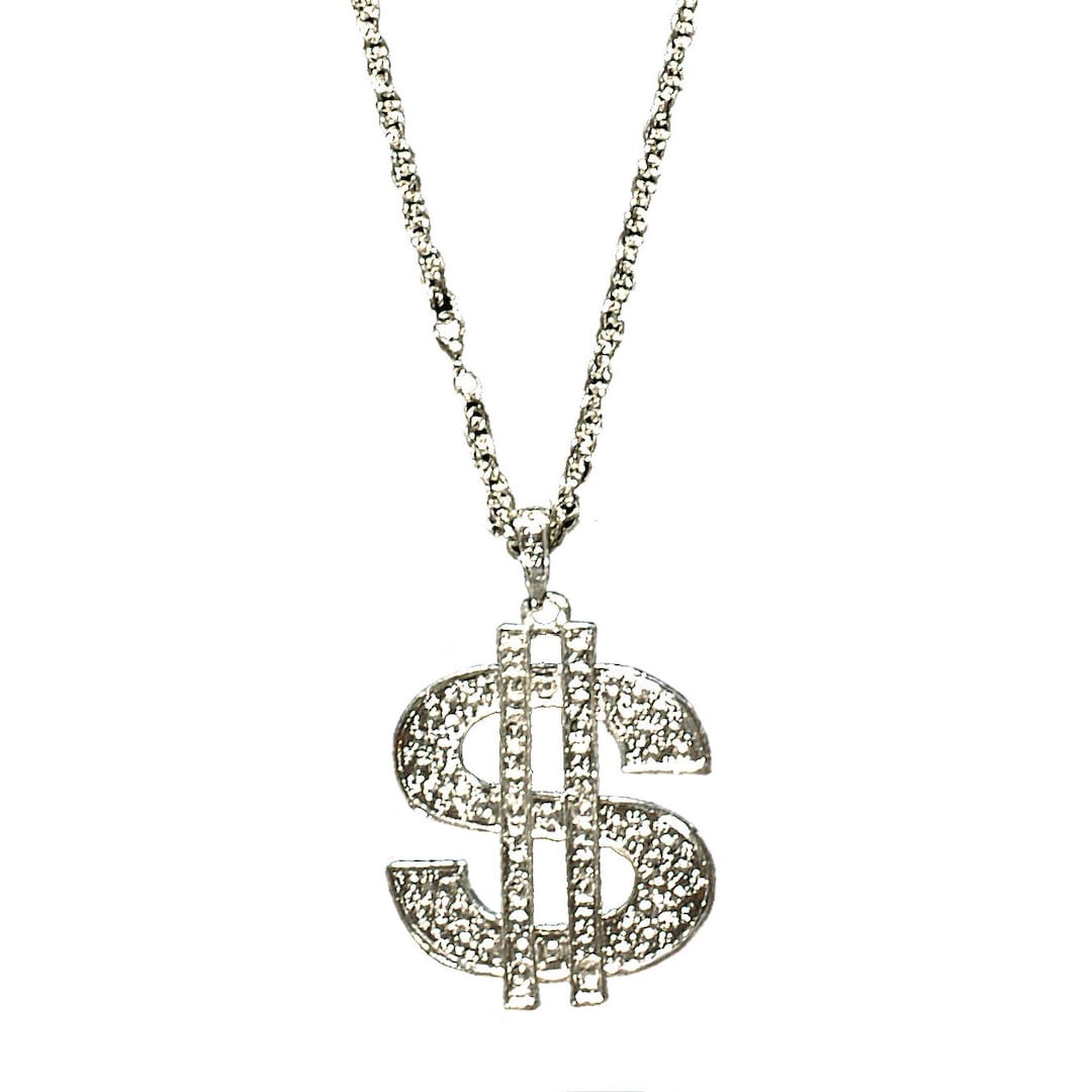 Silver Dollar Sign Necklace Hip Hop Rapper Silver Chain Money Chain ...