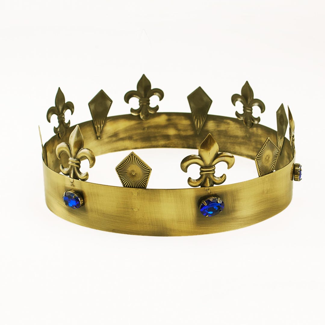 Men's King Crown: Gold Metal Headpiece With Faux Sapphire - Etsy