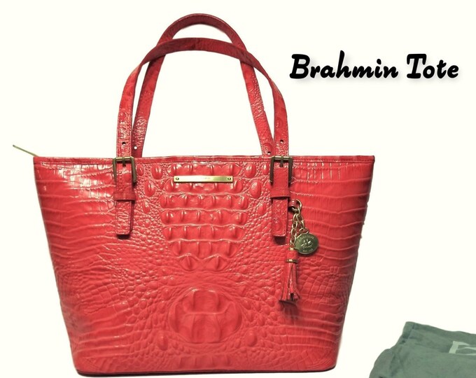 Brahmin Tote Large-melbourne Leather Tote-coral Croc Embossed - Etsy