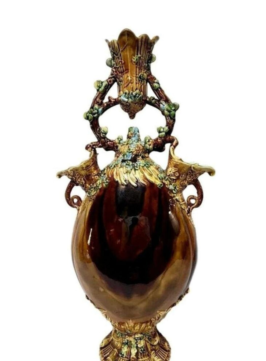 Majolica Amphora Double Spouted Pitcher Ewer, Decorative Art Pottery - Etsy