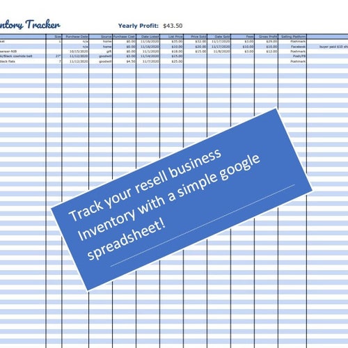 Personal Reselling Inventory Tracker Template Editable Online - Etsy