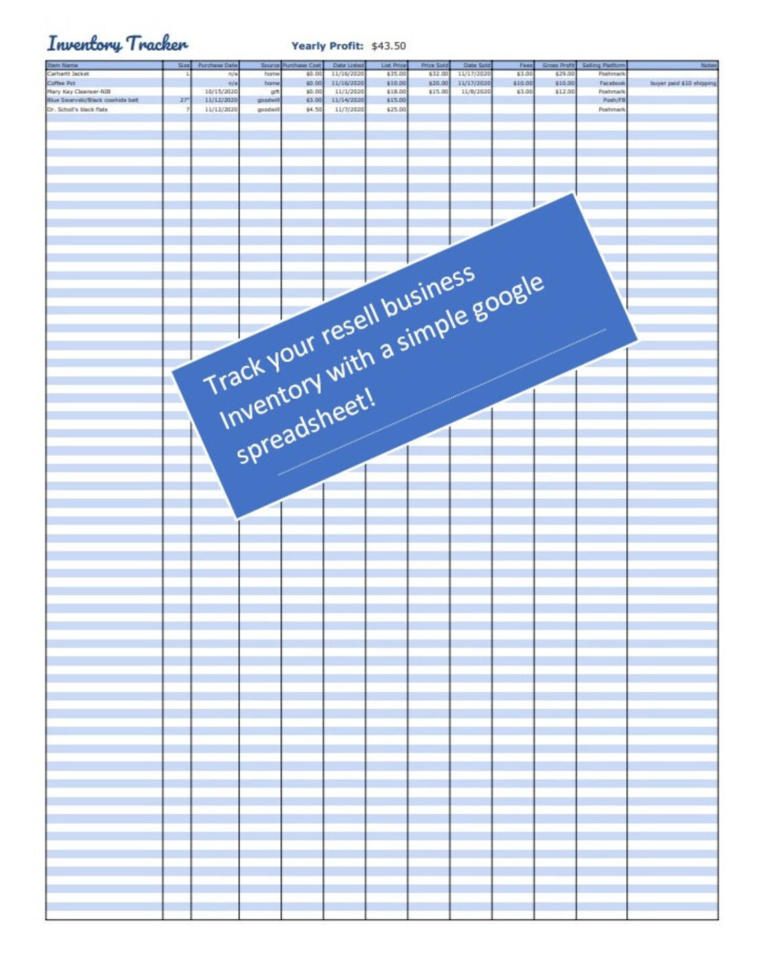 Personal Reselling Inventory Tracker Template, Editable Online Template ...