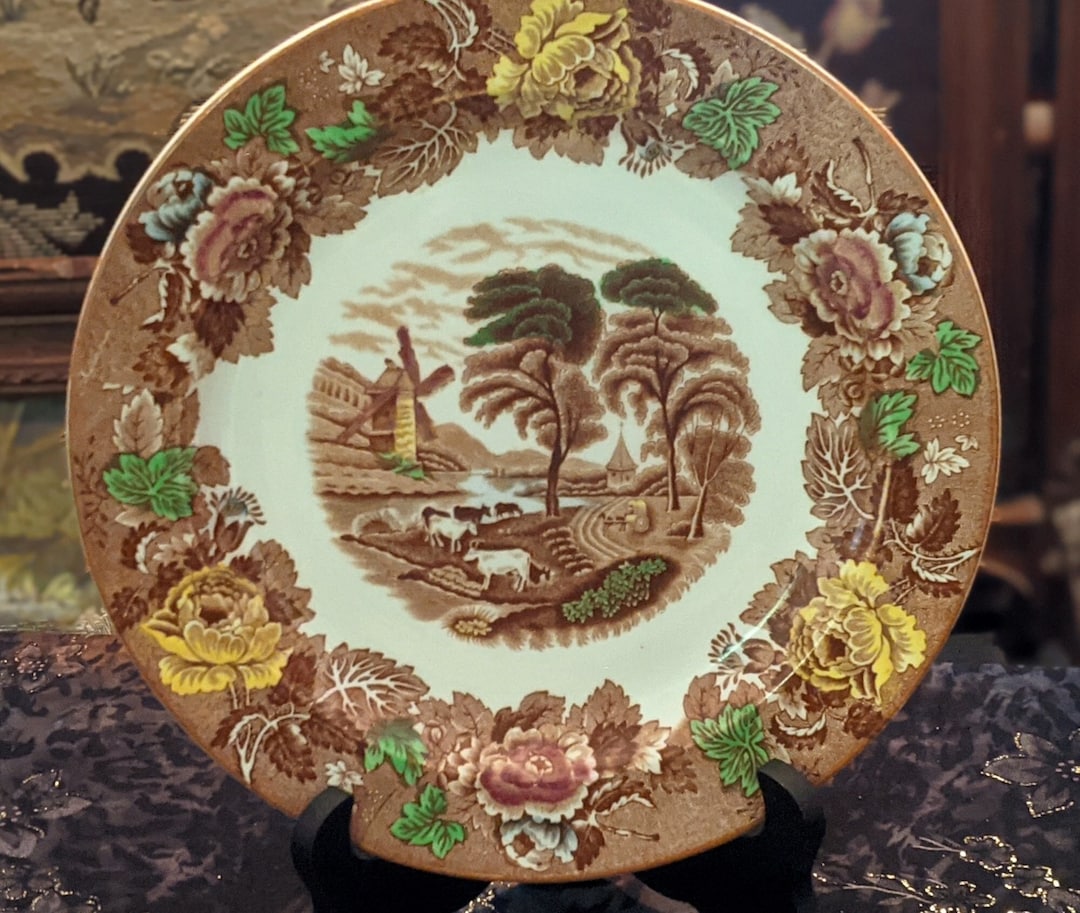 1920's Enoch Woods English Scenery Woods Ware Brown and White Plate. 9 ...