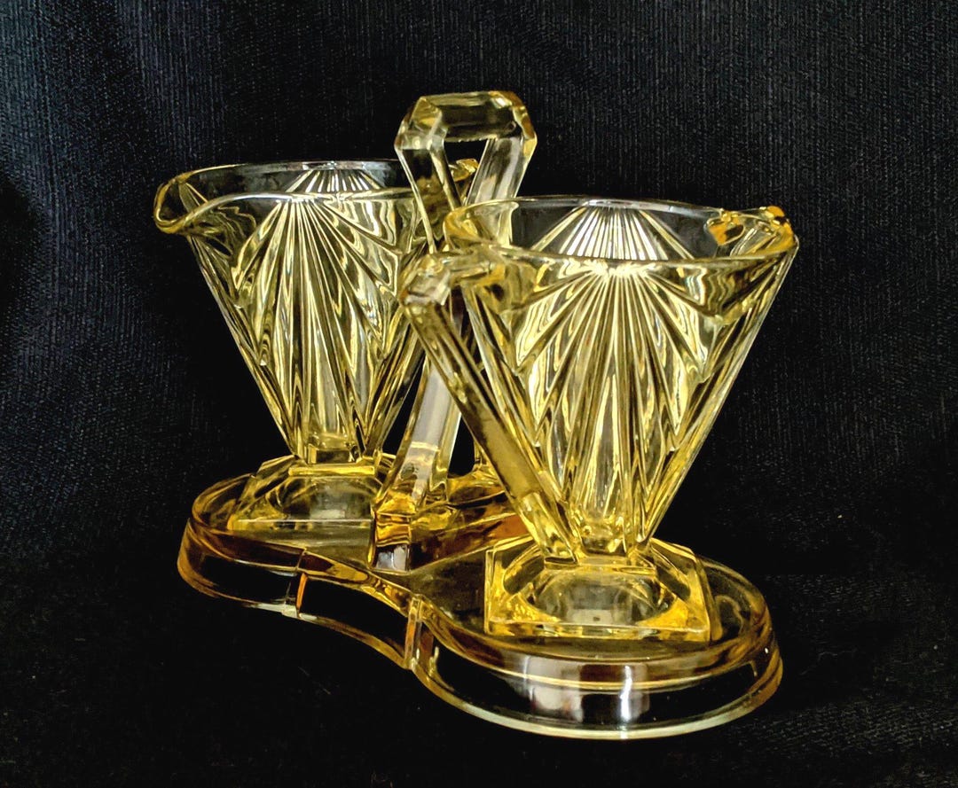 Art Deco, Cream/sugar and Tray Caddy, 1930s, "pyramid" Pattern by ...