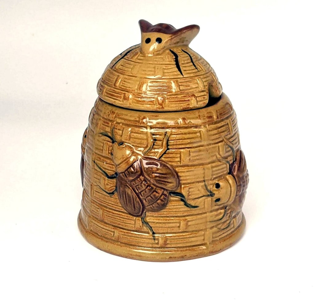 Vintage Honey Pot, Ceramic Beehive Honey Pot, Condiment Jar, Bees ...