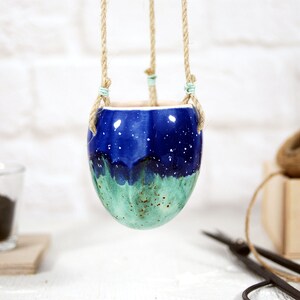 Beautiful Turquoise Hanging Planter Handmade Ceramic Indoor - Etsy UK
