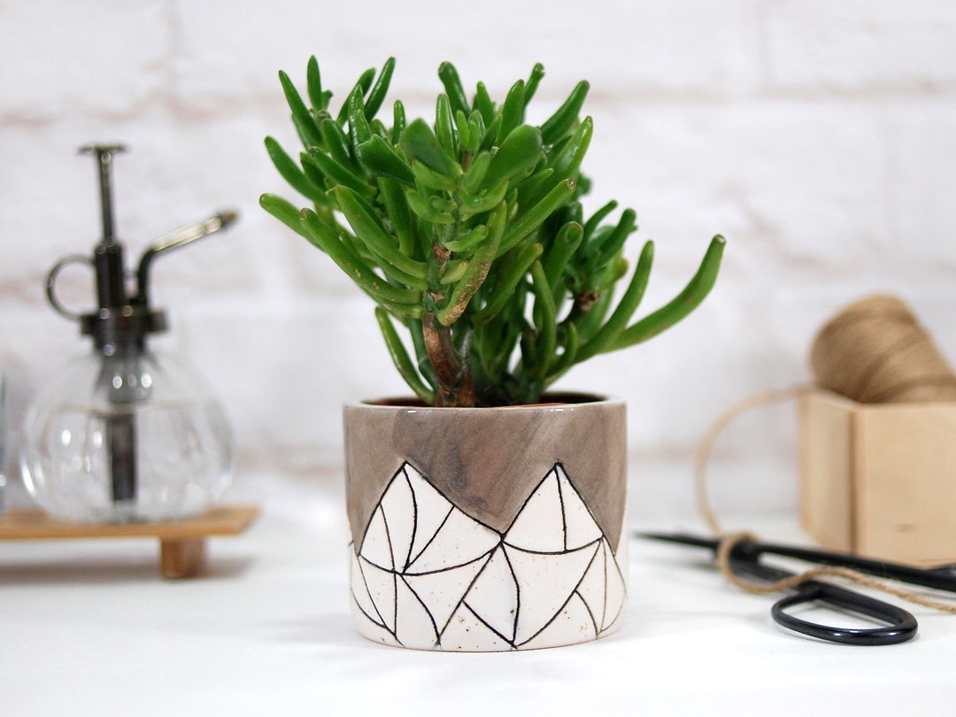 Handmade Matte White Ceramic Planter Pot: Carved Texture Pottery - Etsy
