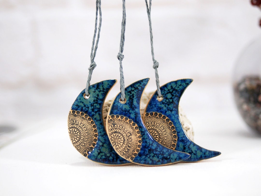 Ceramic Crescent Moon Wall Decor | Celestial Wall Art Set | Boho Moon ...